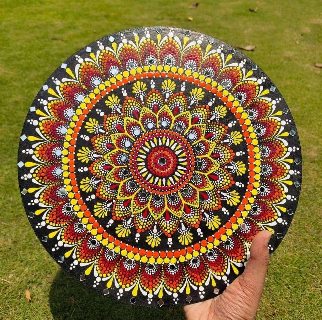 Handmade Mandala with Mirror work - garnet